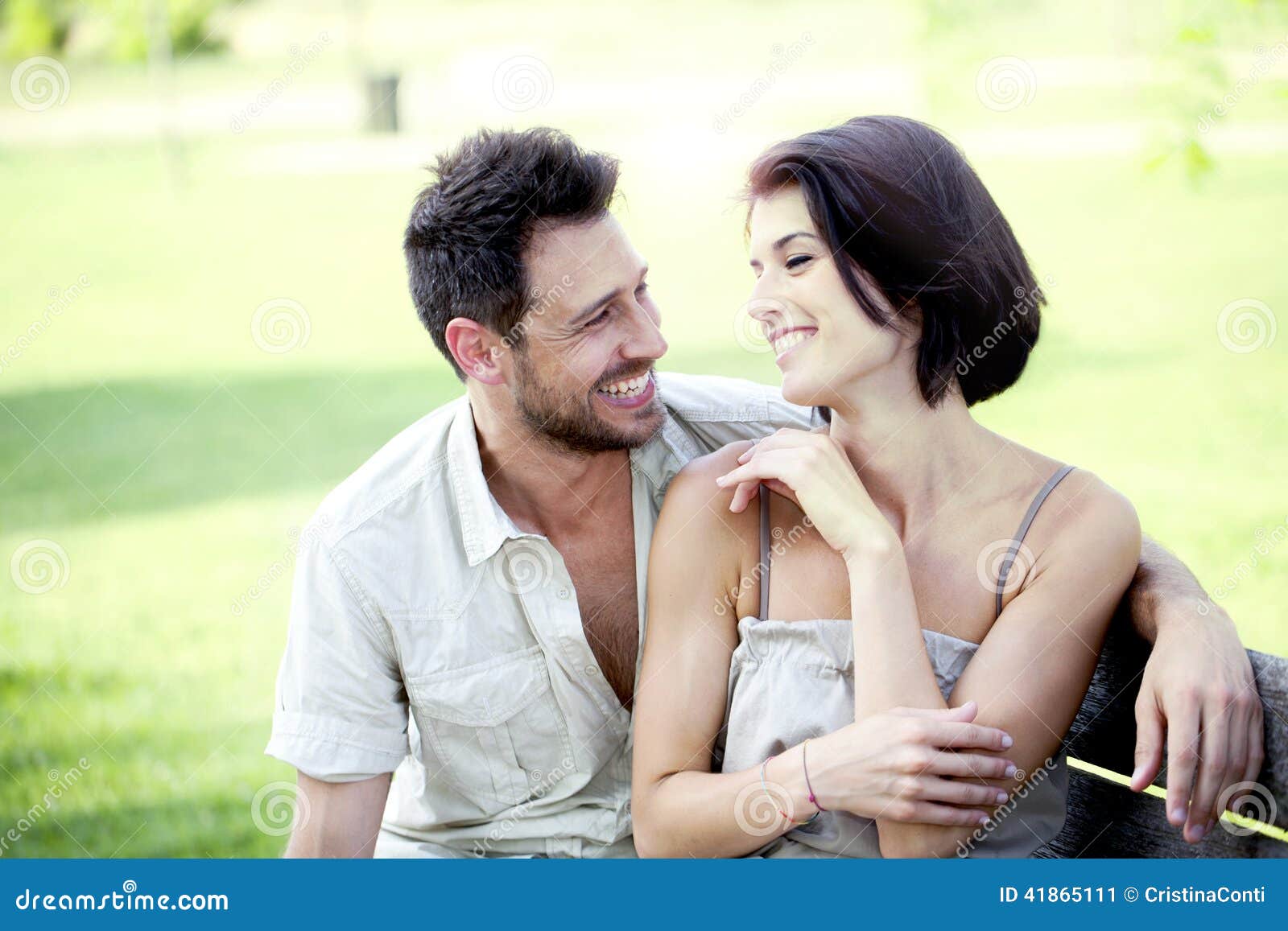 Couple in Love Seated Together on a Bench Stock Image - Image of bench ...