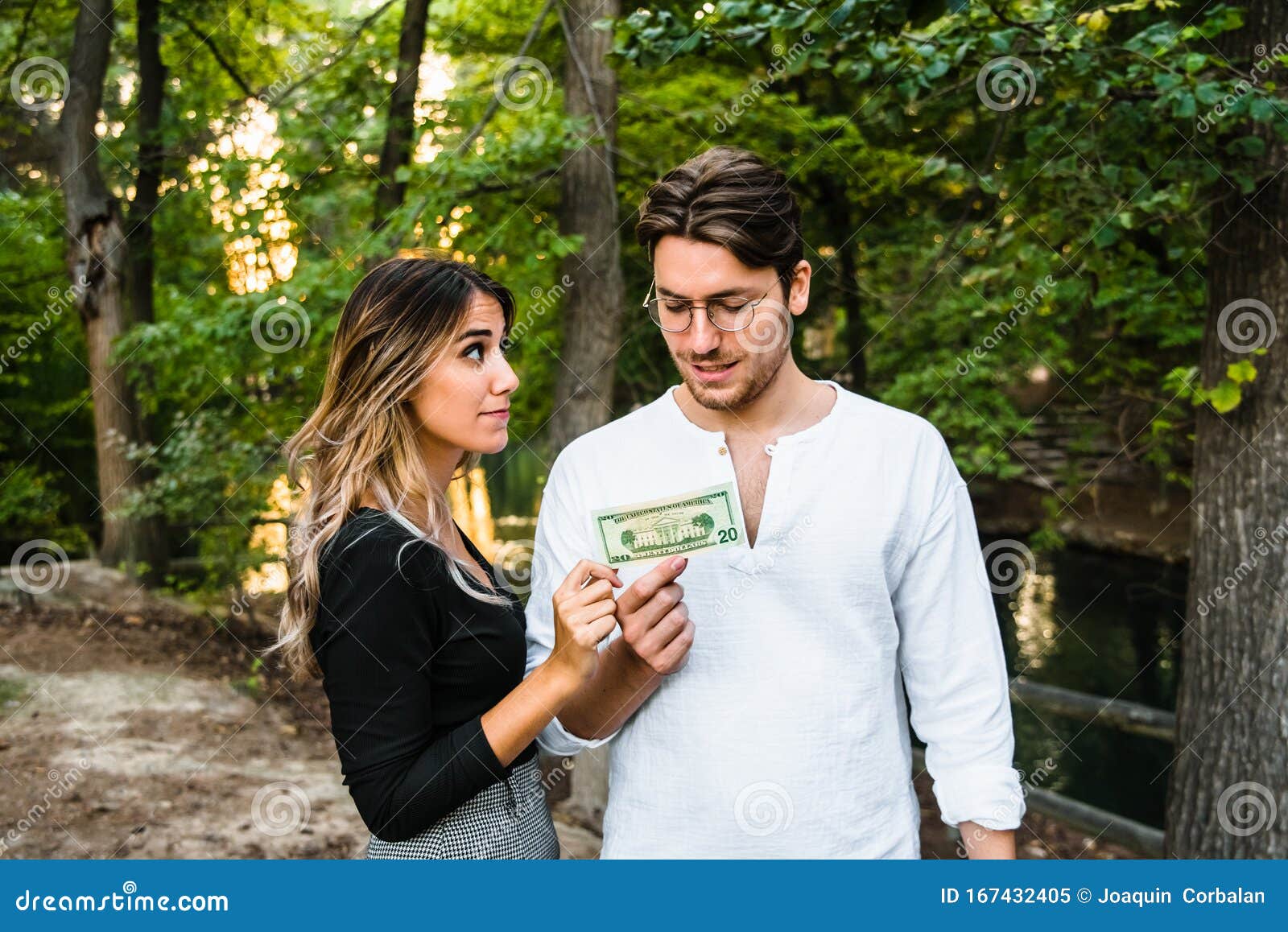 Couple in Love Share a Money Bill Stock Image - Image of dollar, girl ...