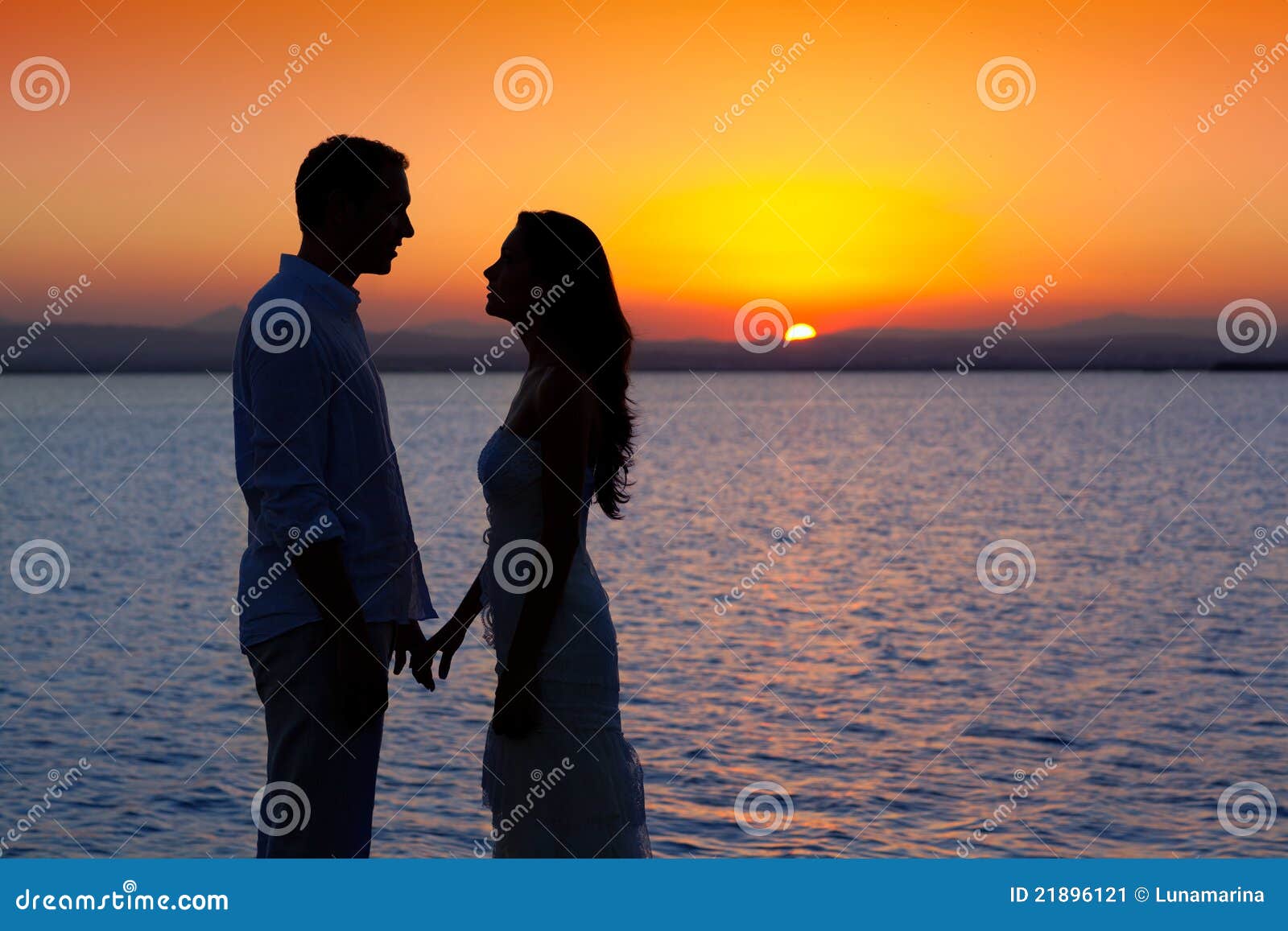 Couple in Love Silhouette at Lake Sunset Stock Image - Image of ...