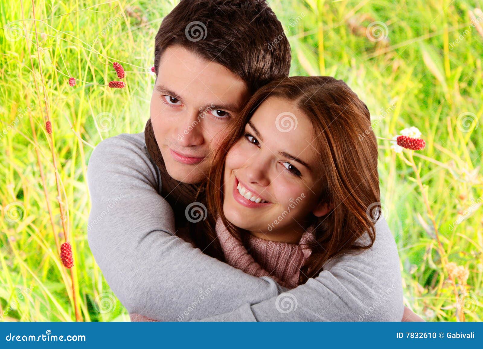 Couple in Love Smiling and Hugging in Nature Stock Photo - Image of ...