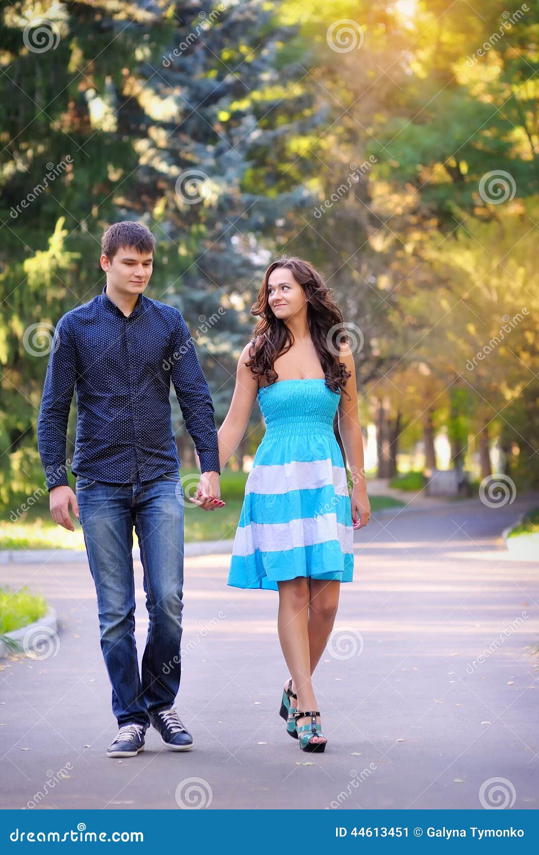 Couple in Love Strolling Together in a Beautiful Park Stock Image ...