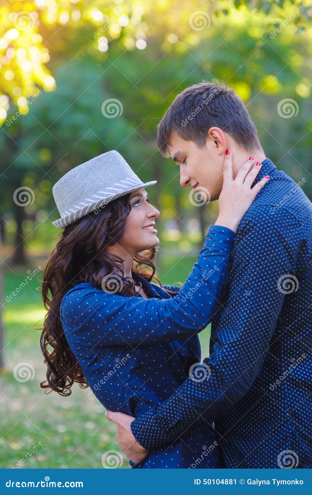 Couple in Love Strolling Together in a Beautiful Park Stock Image ...