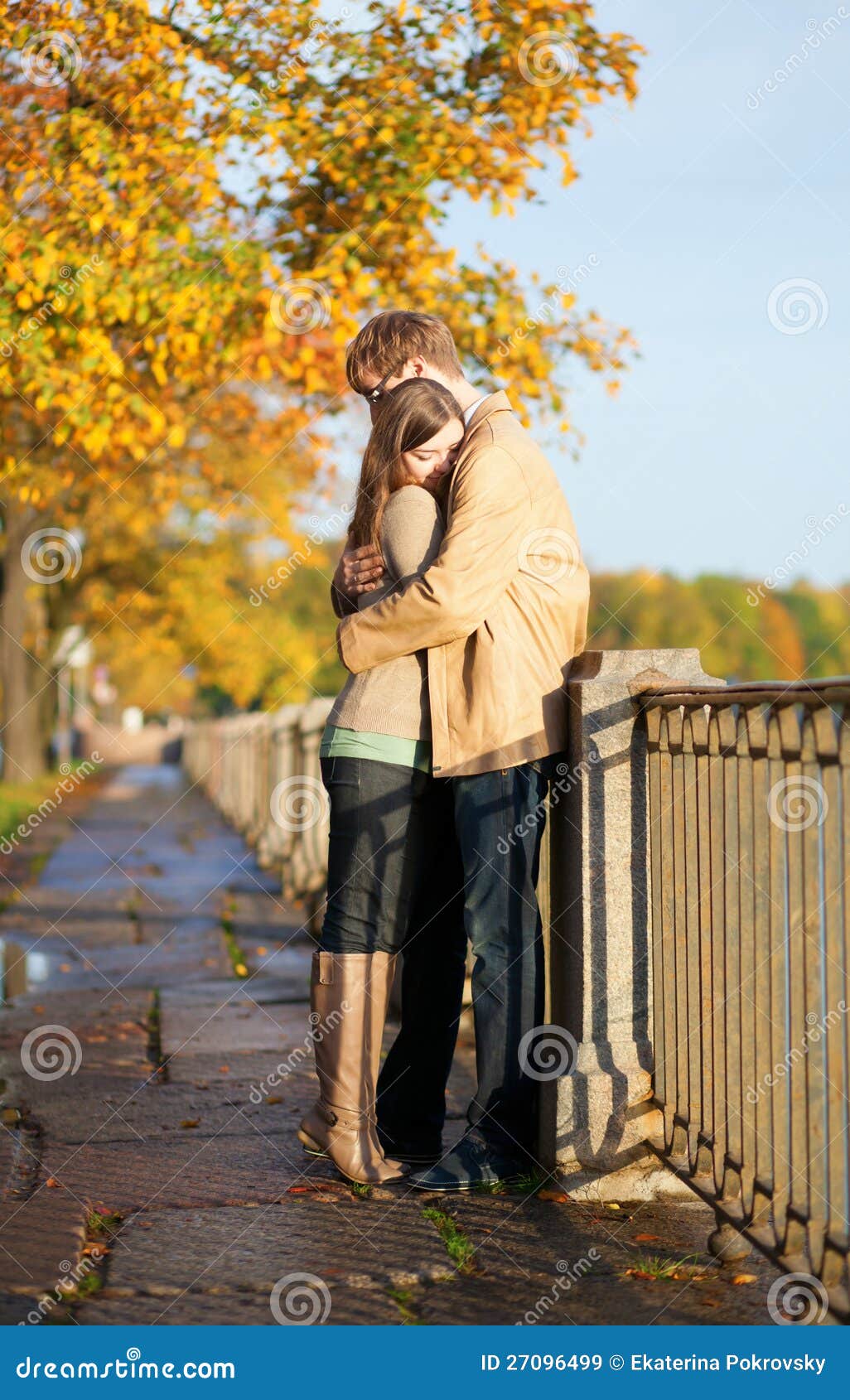 Couple in Love Tenderly Hugging Stock Image - Image of city, orange ...