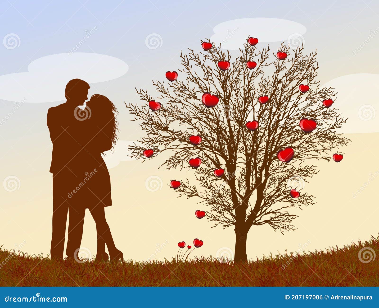 Couple in Love on the Tree of Love Stock Illustration - Illustration of ...