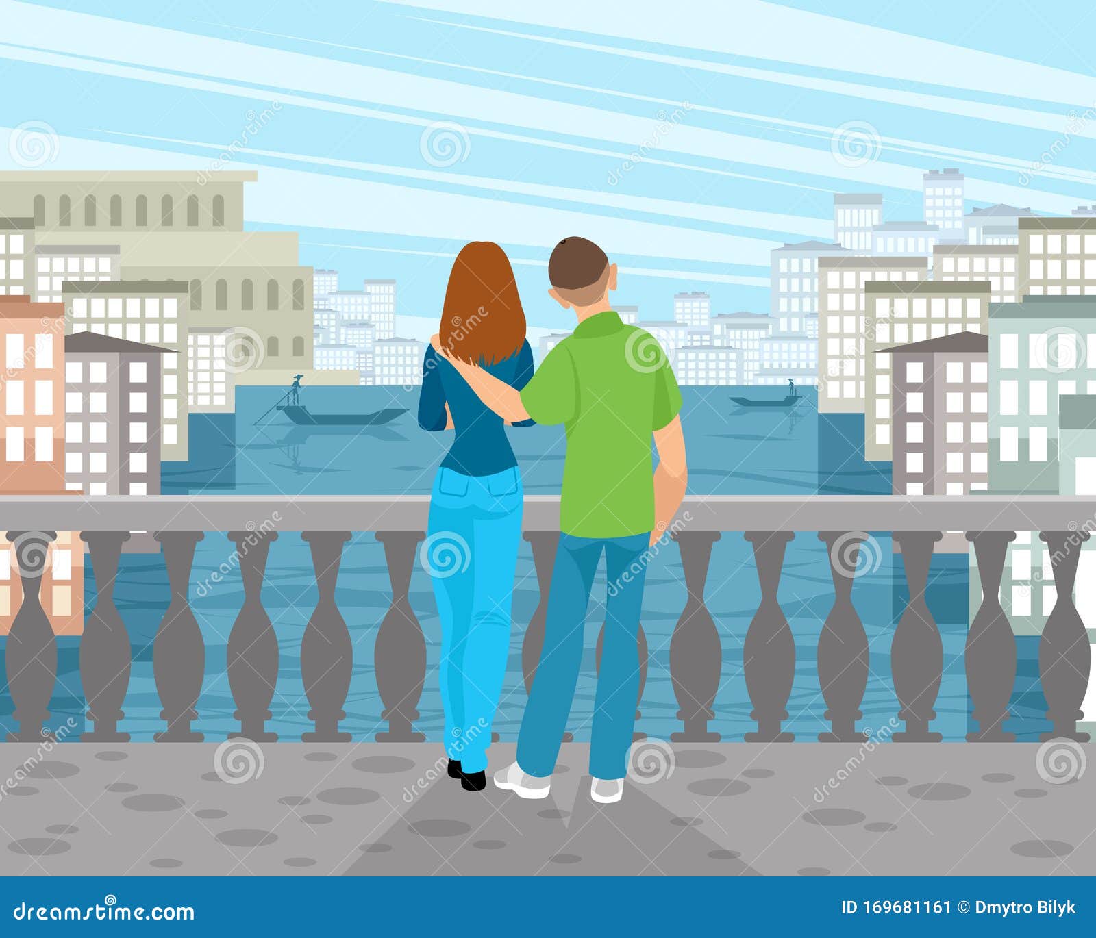 Love In Venice. Happy Loving Couples Sitting In Gondolas With ...