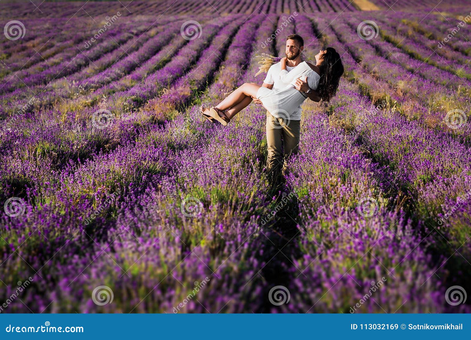 Couple in Love Walking through the Lavender Fields Stock Image - Image ...