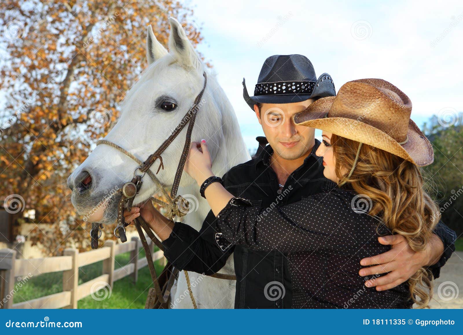 Couple in Love with a White Horse Stock Image - Image of caucasian ...