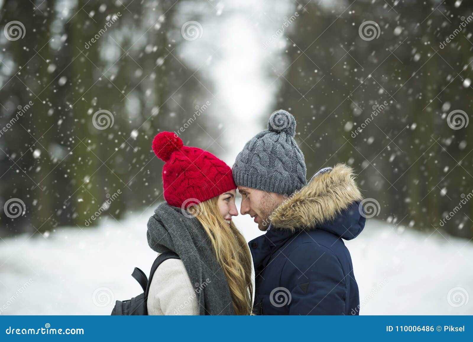 Couple in Love in Winter Scenery Stock Photo - Image of market ...