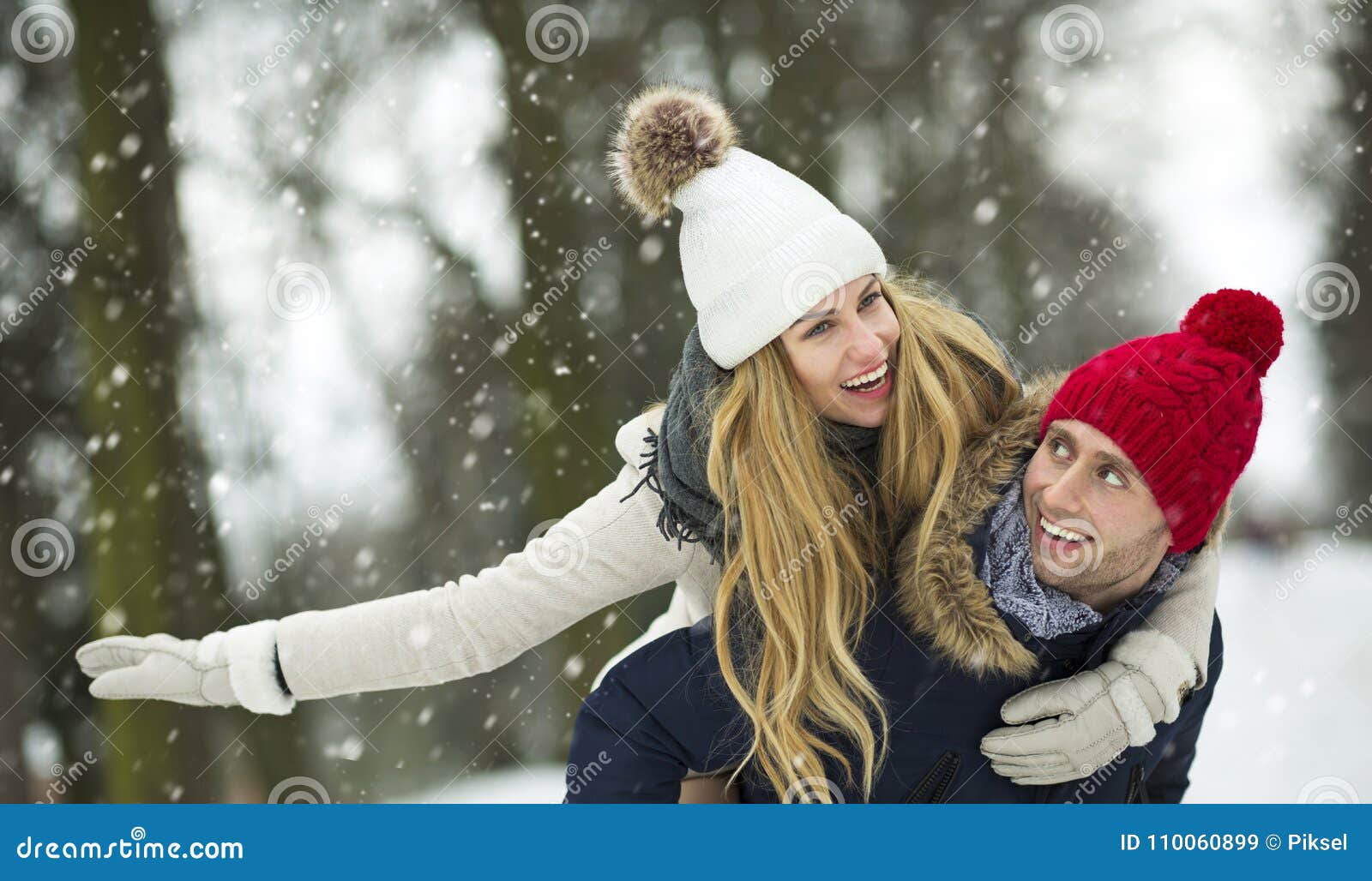 Couple in Love in Winter Scenery Stock Image - Image of blanket ...