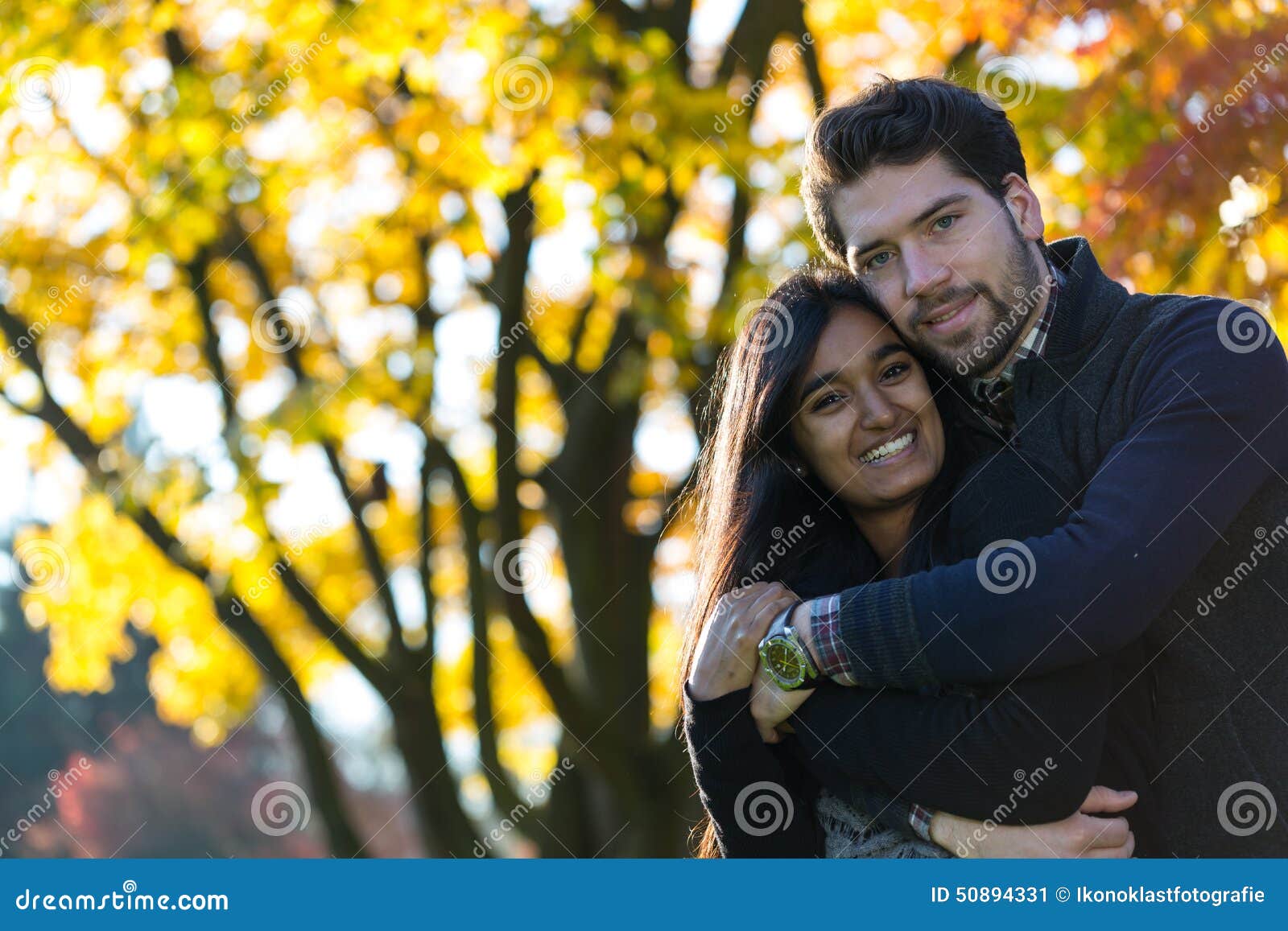 Couple of Lovers Hugging at Autumn Tree Stock Image - Image of handsome ...