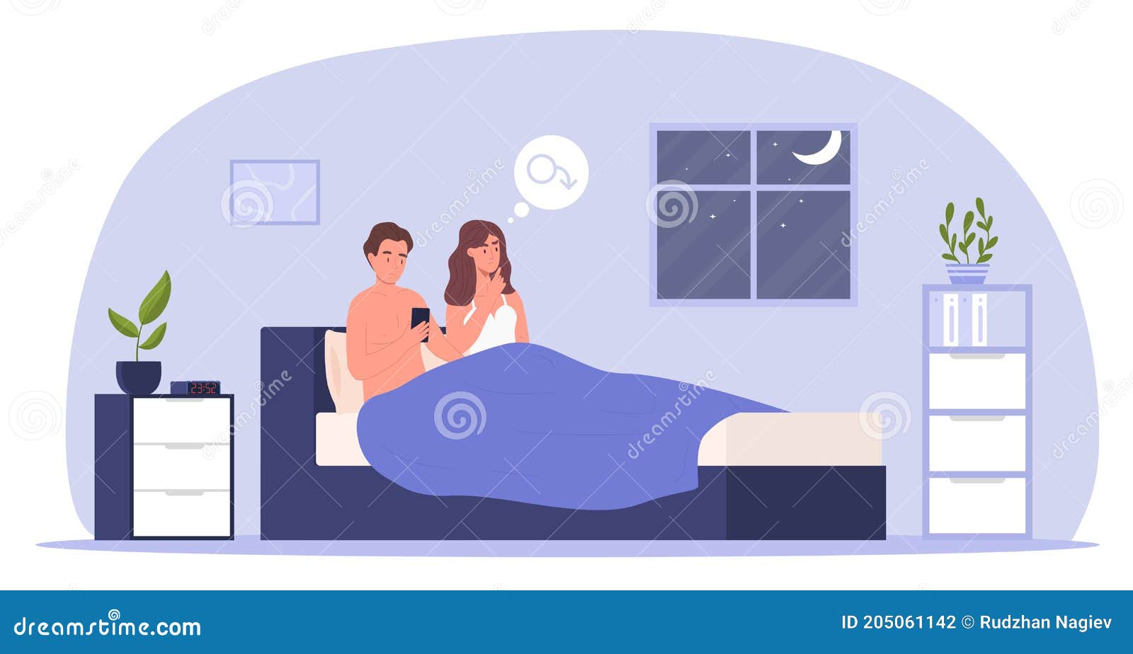 Couple Lying in Bed and Having Sexual Intimate Problem Stock Vector ...
