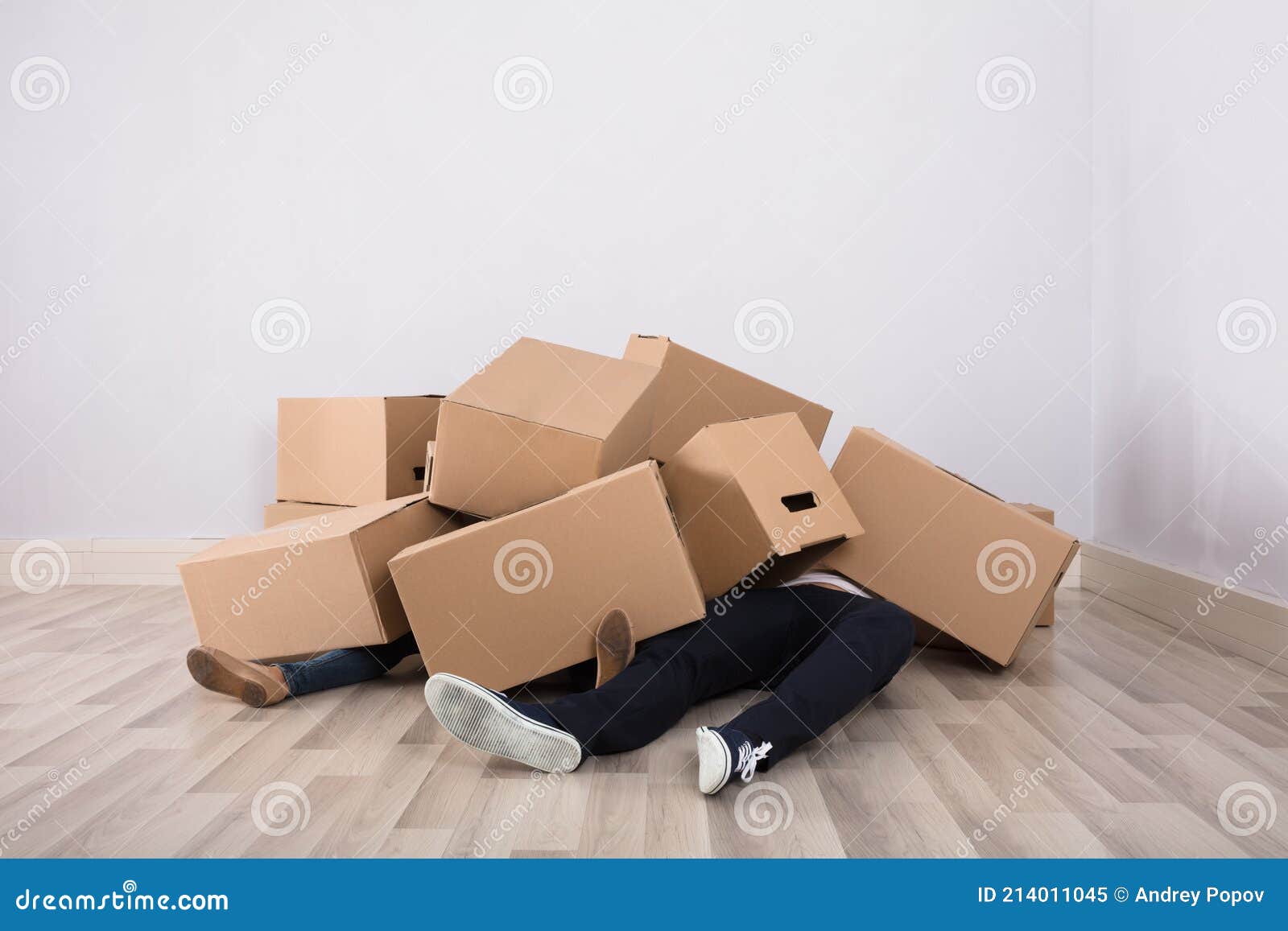 Couple Lying Under the Cardboard Boxes Stock Image - Image of heavy ...