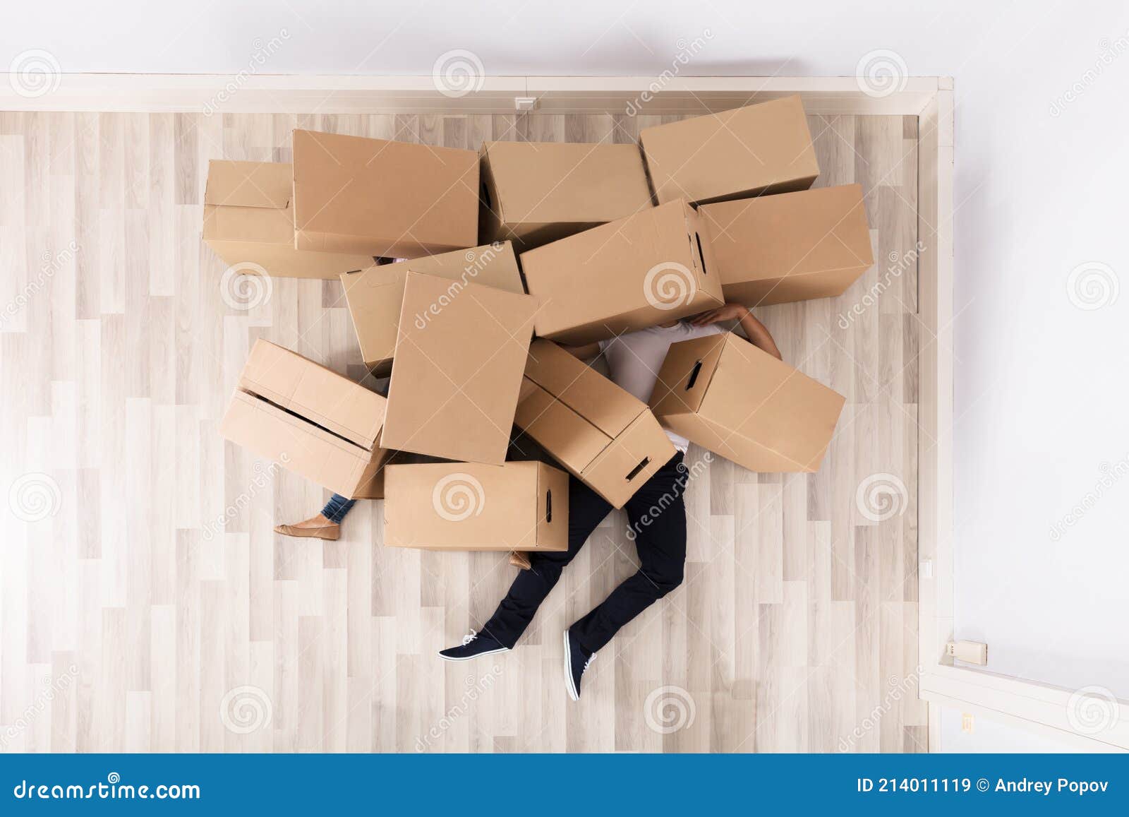 Couple Lying Under the Cardboard Boxes Stock Image - Image of injury ...