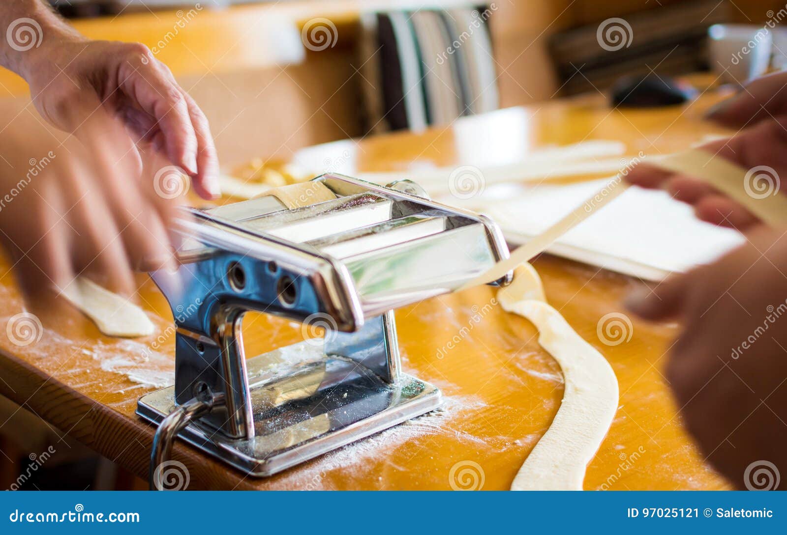 Couple Making Homemade Pasta at Home Stock Image - Image of manual ...