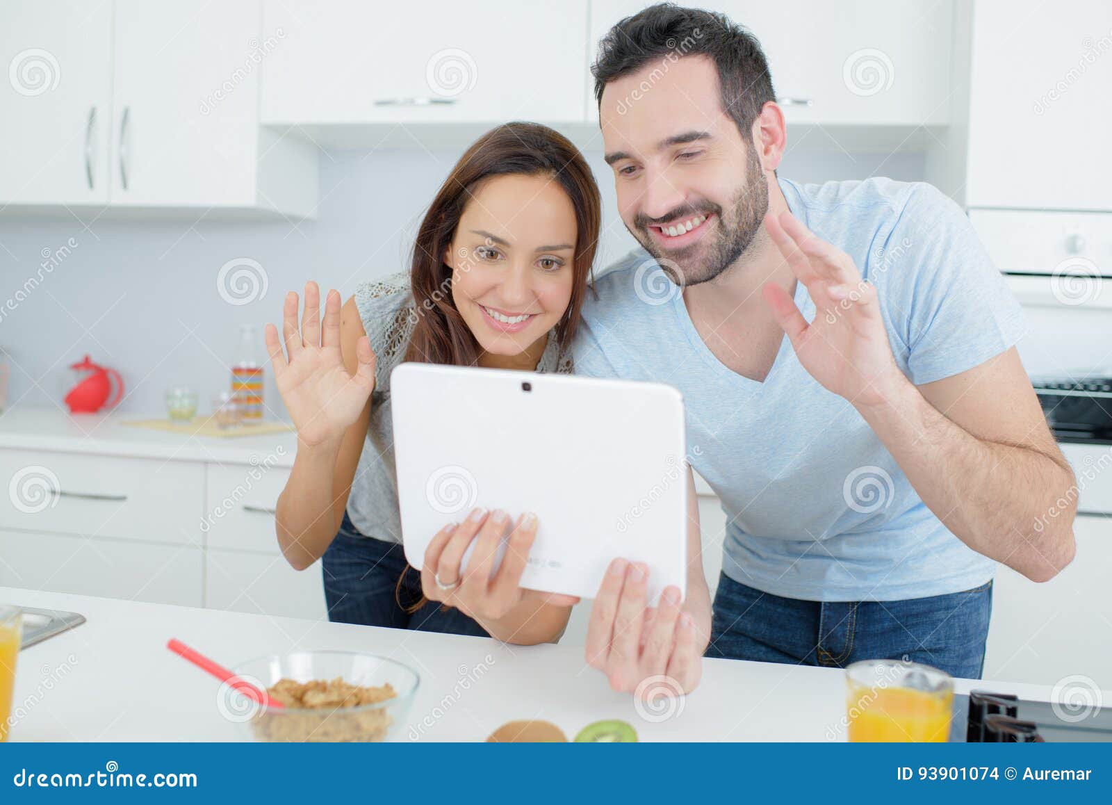 Couple Making Video Call Using Tablet Stock Photo - Image of adults ...