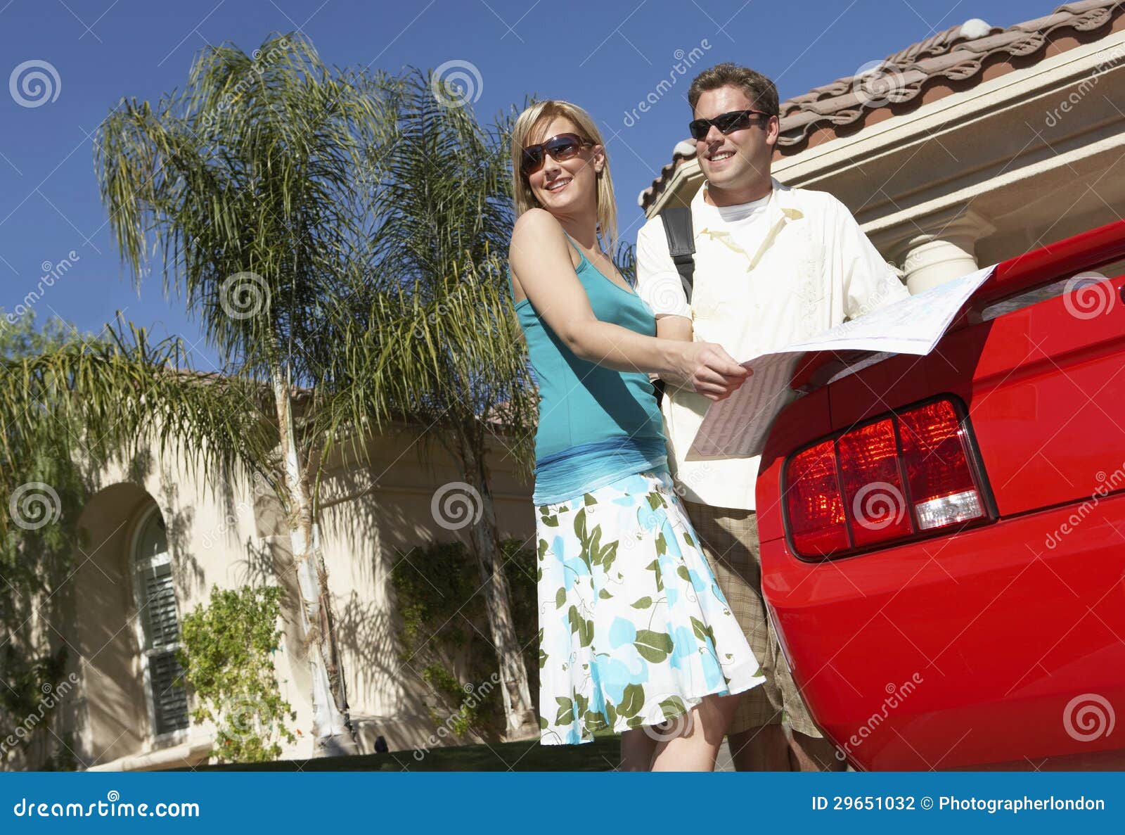 Couple with Map Standing by Car Stock Photo - Image of people ...