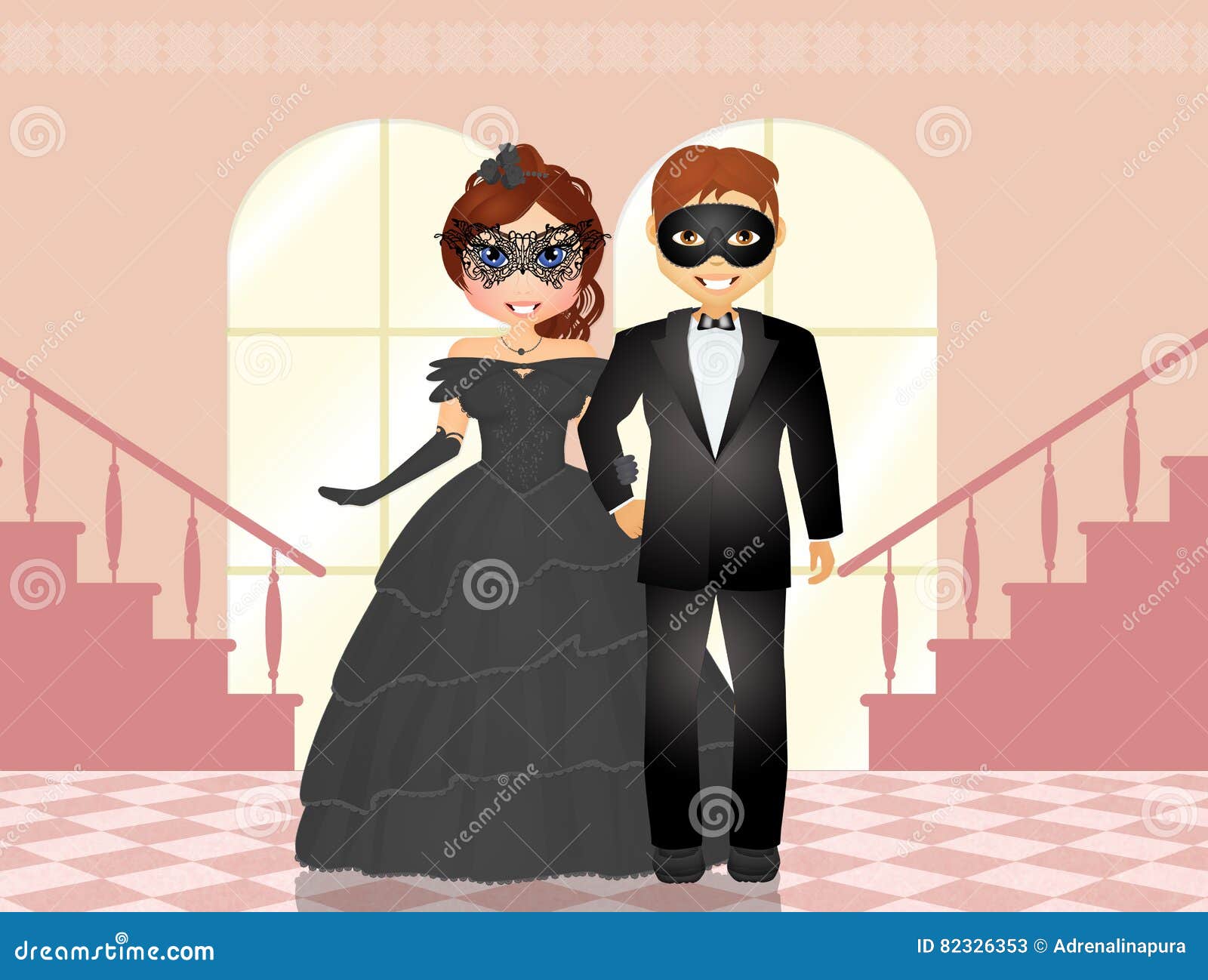 Couple at the masked ball stock illustration. Illustration of costume ...