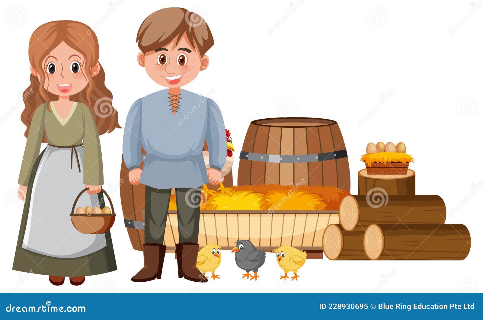 Medieval Peasants With Haystack In A Cart Cartoon Vector ...