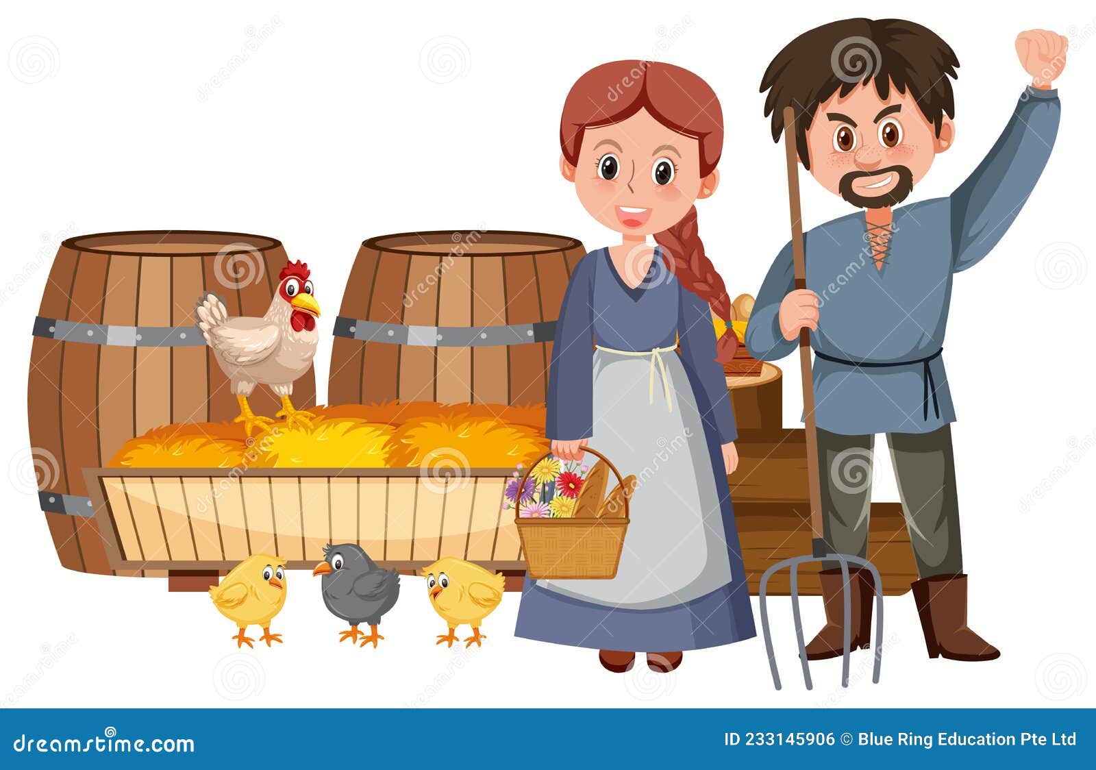 Medieval Peasants With Haystack In A Cart Cartoon Vector ...