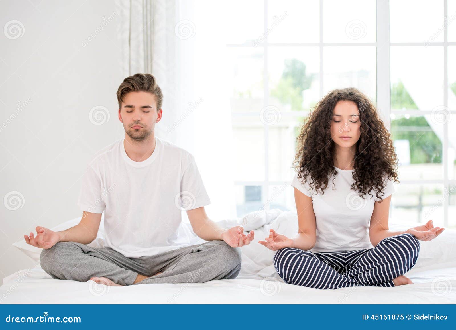 Couple Meditating in the Morning Stock Image - Image of happiness, head ...