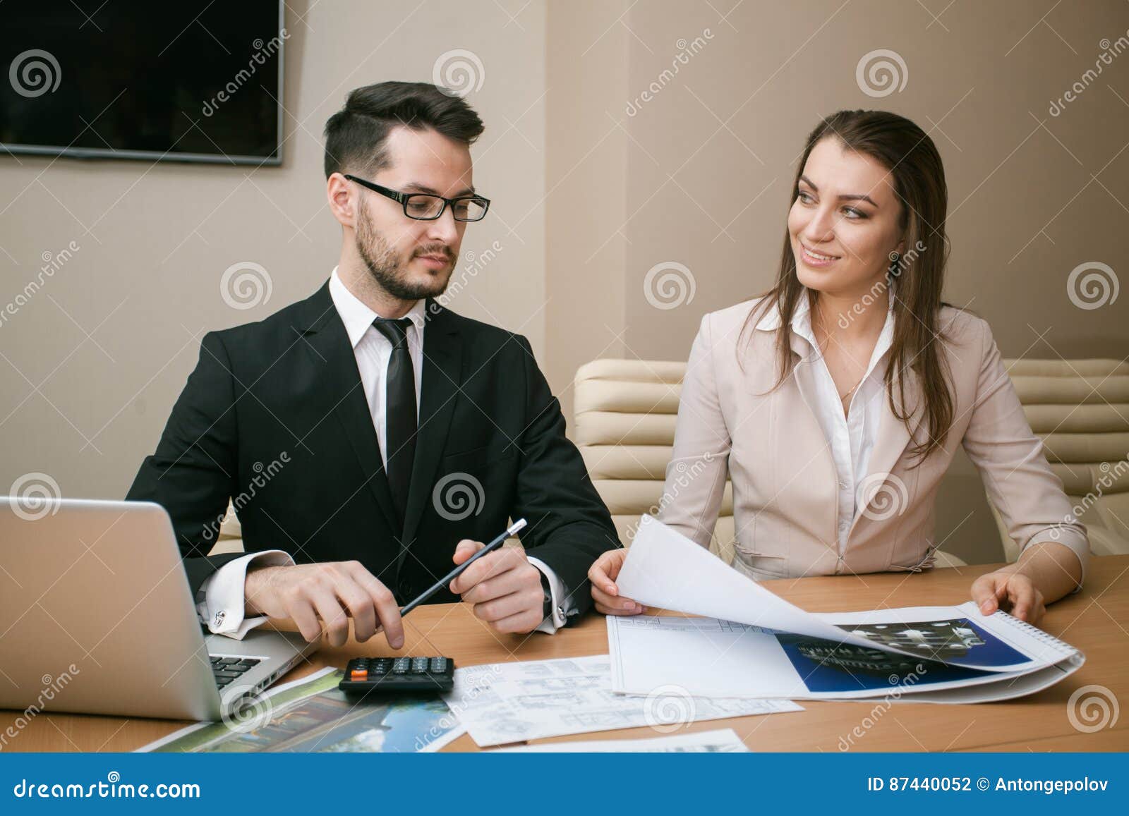 Couple meeting in office stock photo. Image of materials - 87440052