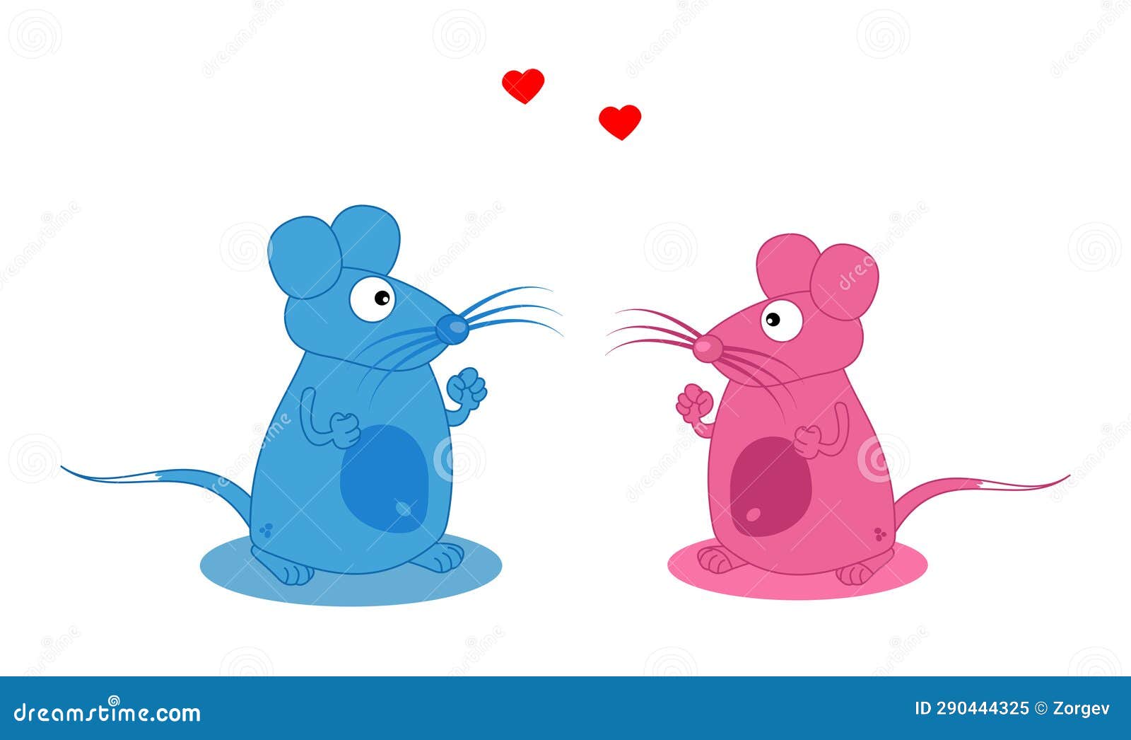 Couple of 2 Mice Falling in Love with Hearts on a White Background ...