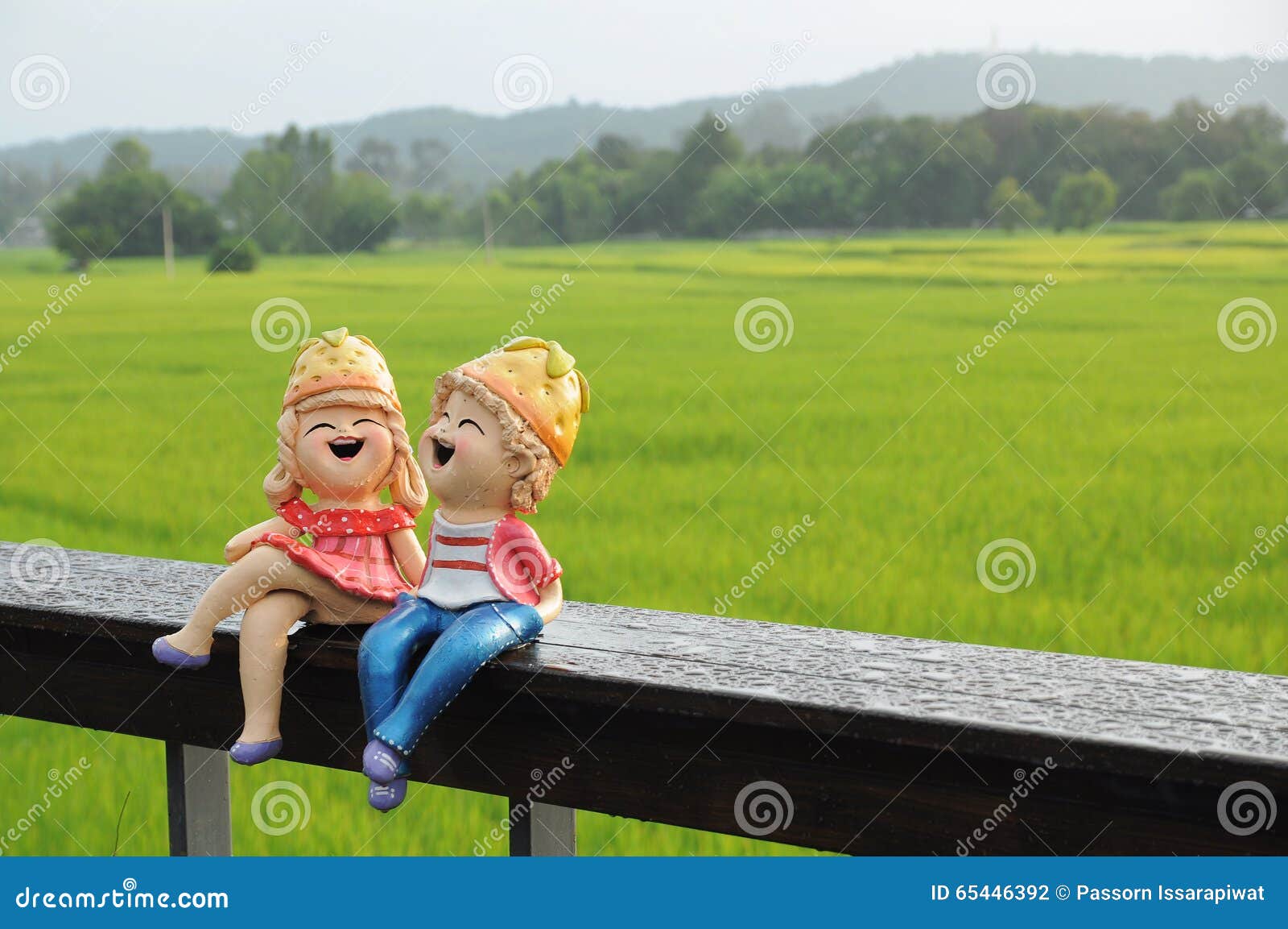 A Couple of Model Sitting Together in the Rice Field Stock Photo ...