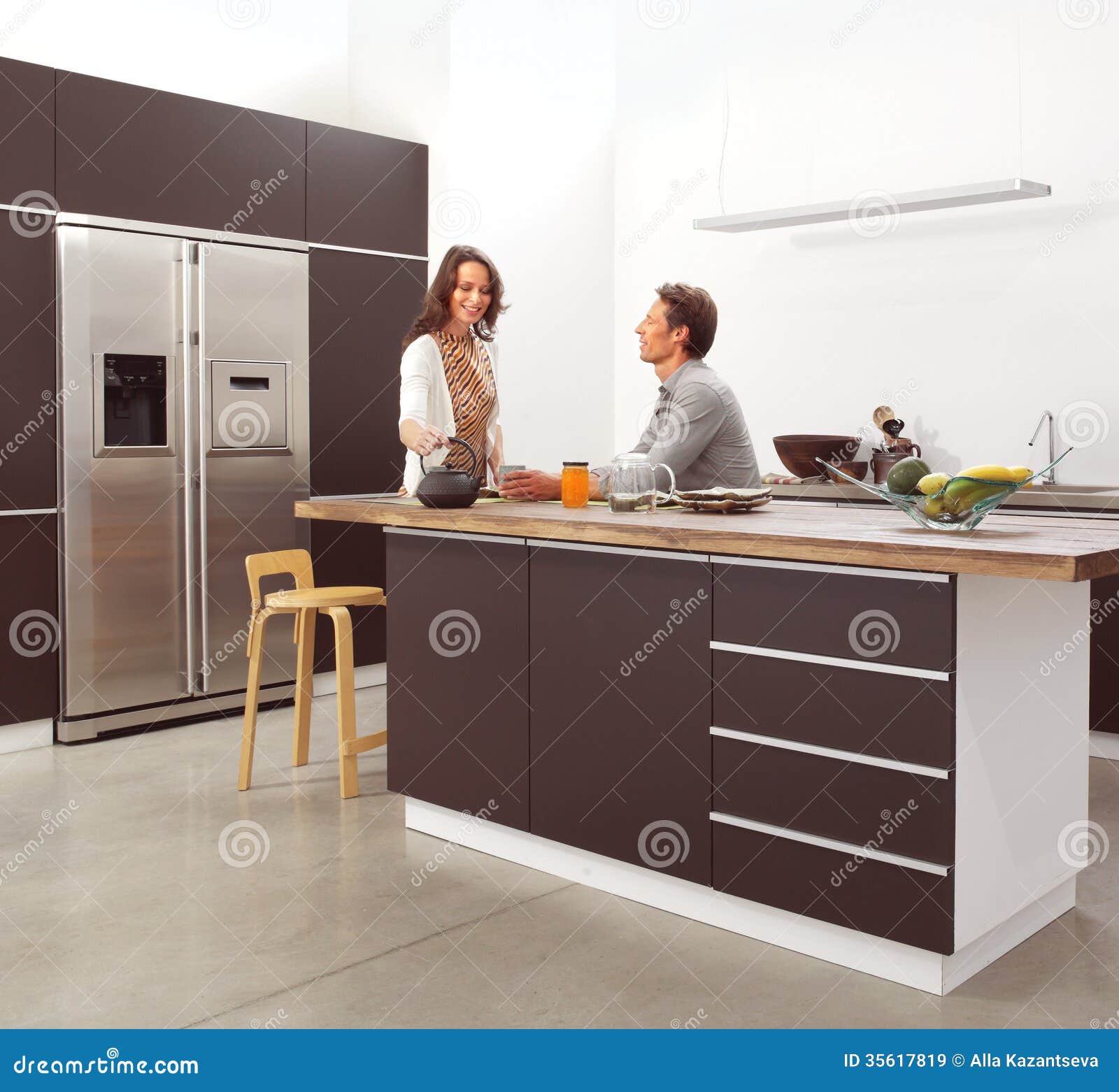 Couple in the Modern Kitchen Stock Image - Image of cooker ...