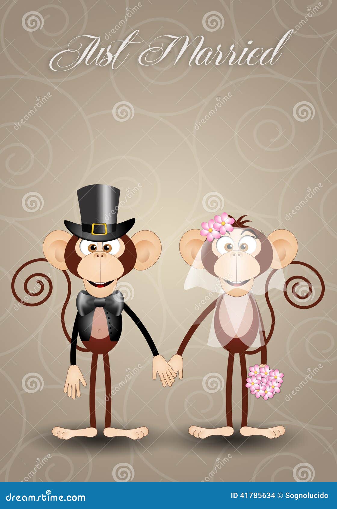 A Couple of Monkeys Just Married Stock Illustration - Illustration of ...