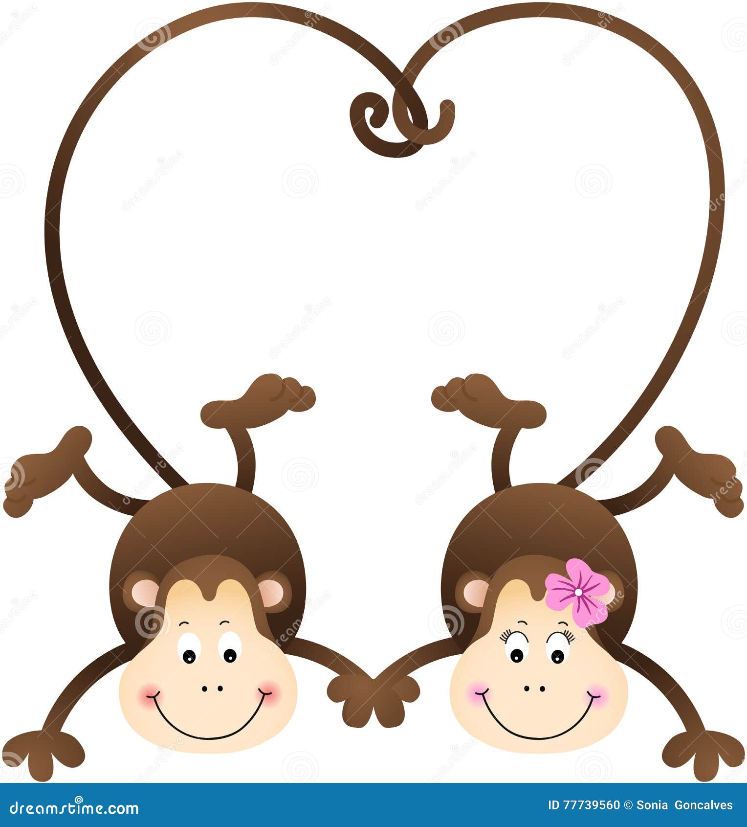Couple of Monkeys Shaped Heart of Tails Stock Vector - Illustration of ...