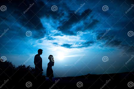 A Couple with the Moon stock photo. Image of released - 42113106