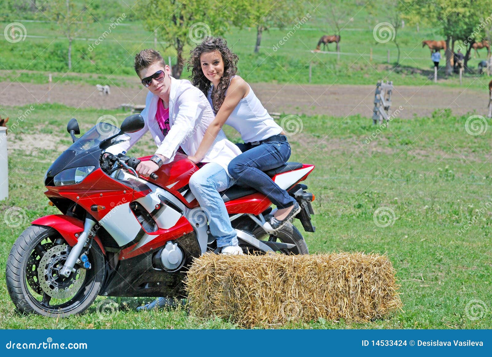 Couple on a motorbike stock photo. Image of couple, countryside - 14533424