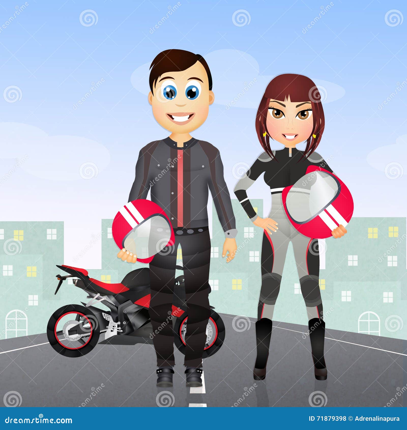 Couple with motorcycle stock illustration. Illustration of engines ...