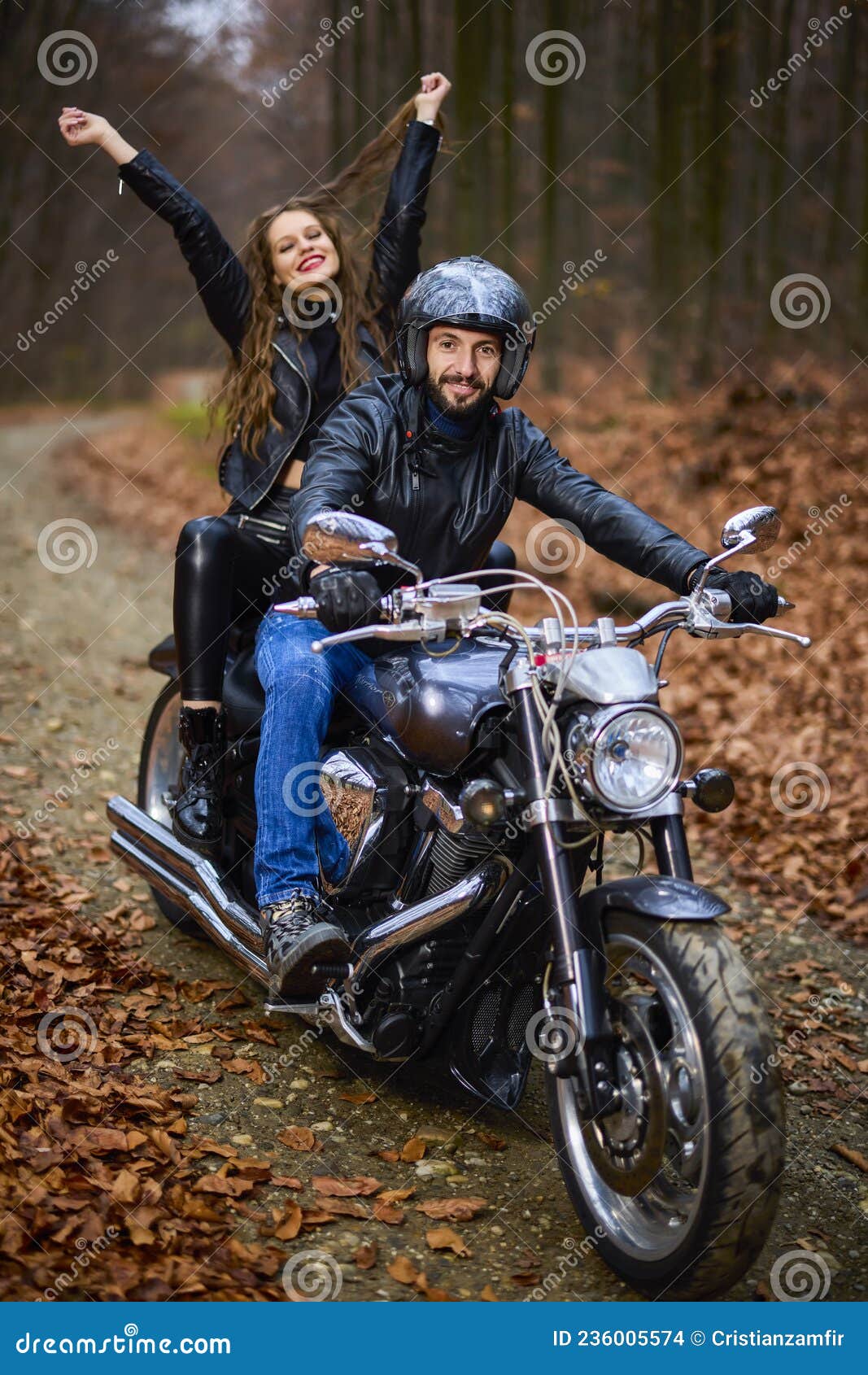 Couple of Motorcyclists with a Chopper. Stock Photo - Image of autumn ...