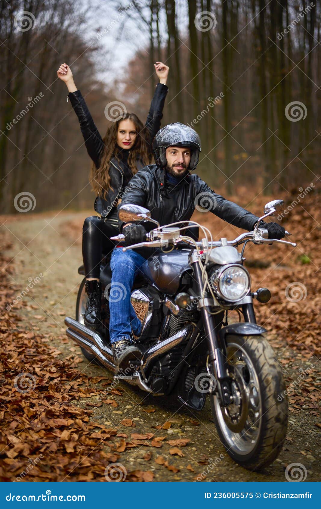 Couple of Motorcyclists with a Chopper. Stock Image - Image of leisure ...