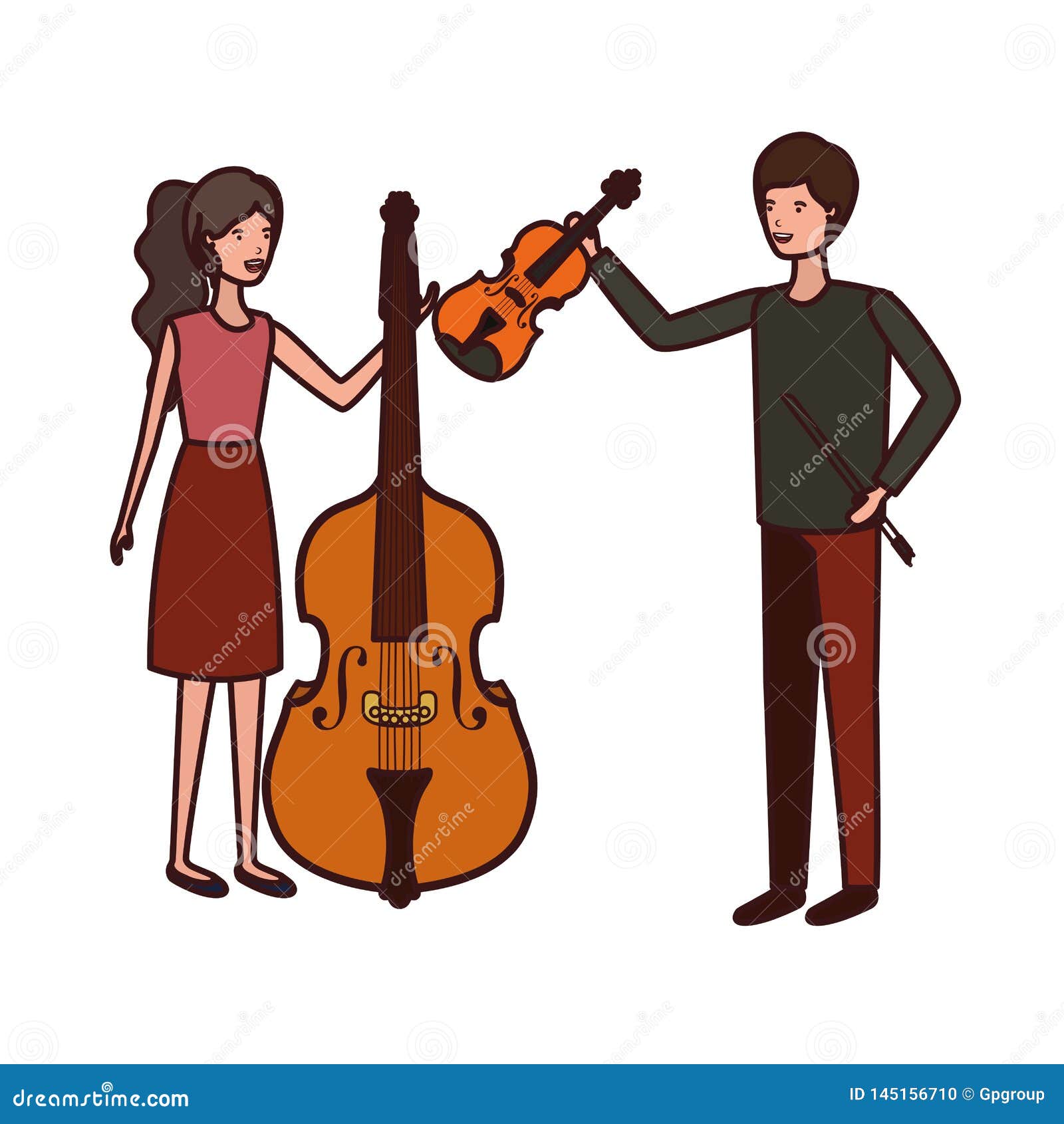 Couple with Musical Instruments Avatar Character Stock Vector ...