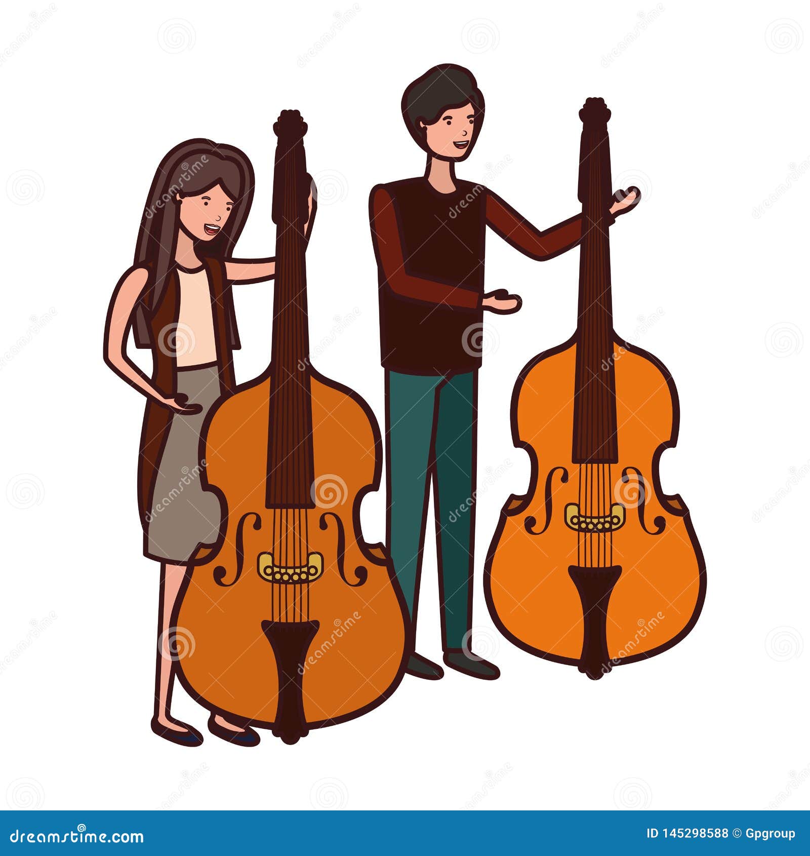 Couple with Musical Instruments Avatar Character Stock Vector ...