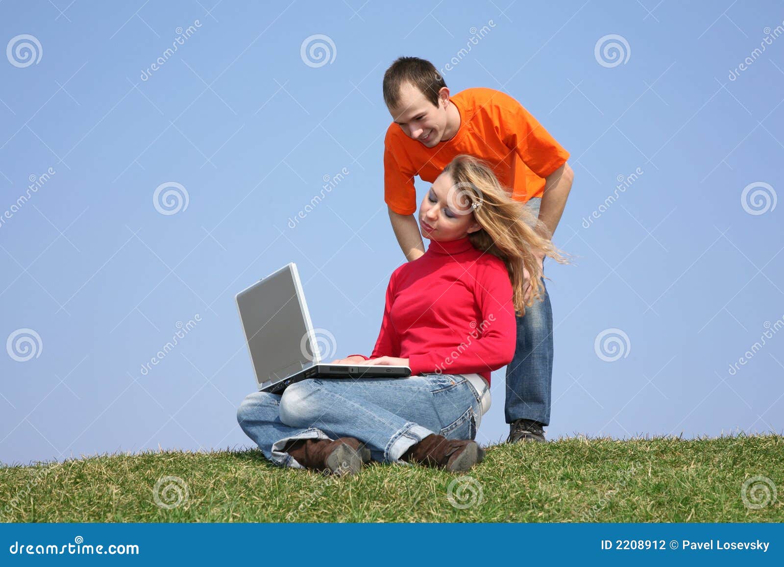 Couple with notebook stock photo. Image of female, grass - 2208912
