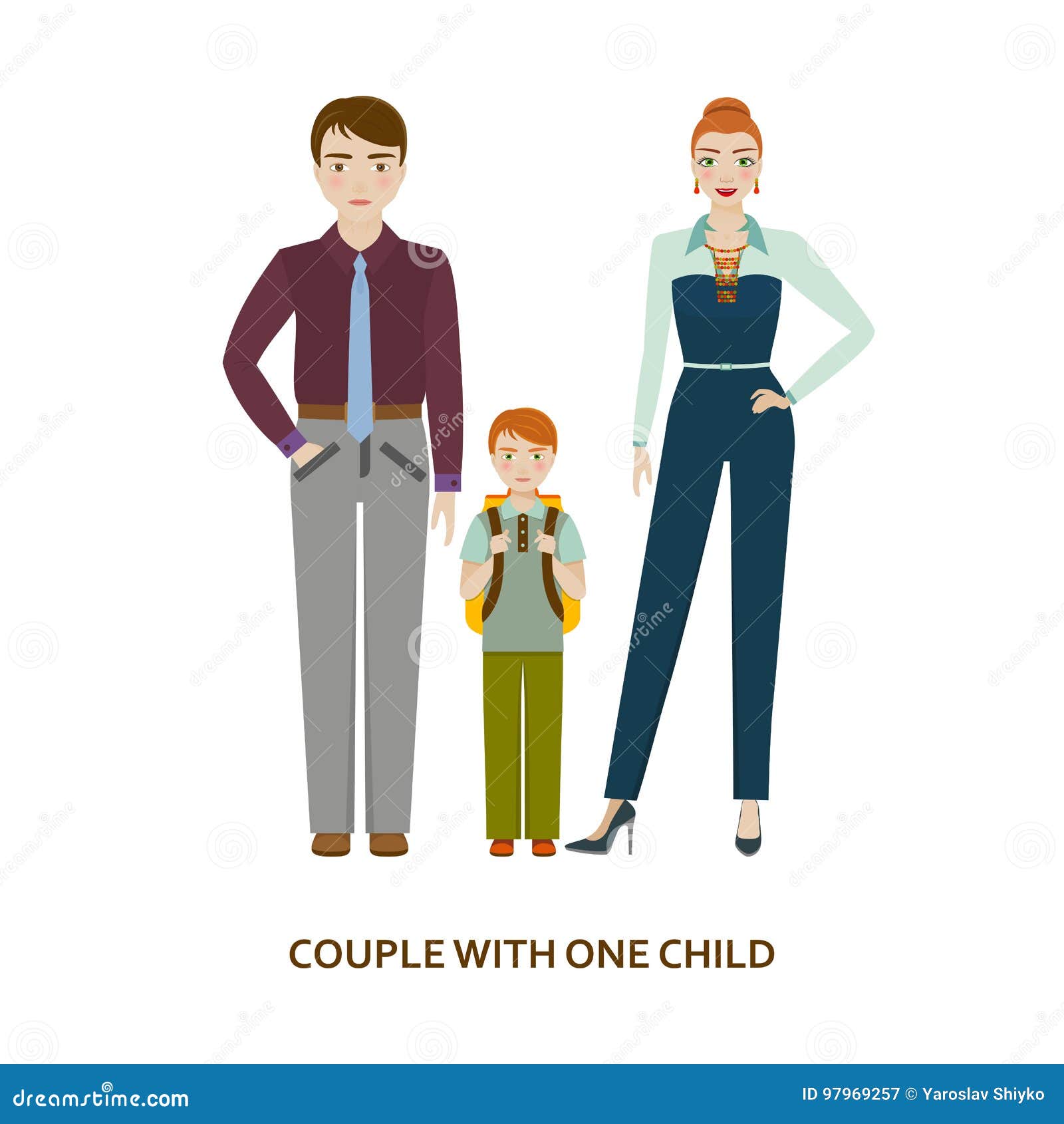 Couple with One Child. Cartoon Illustration Stock Vector - Illustration ...
