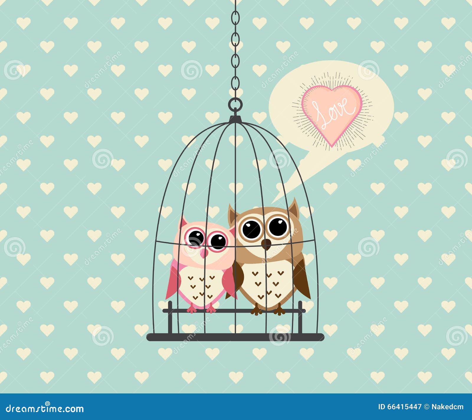 Couple Owl in Cage with Love Stock Vector - Illustration of symbol ...