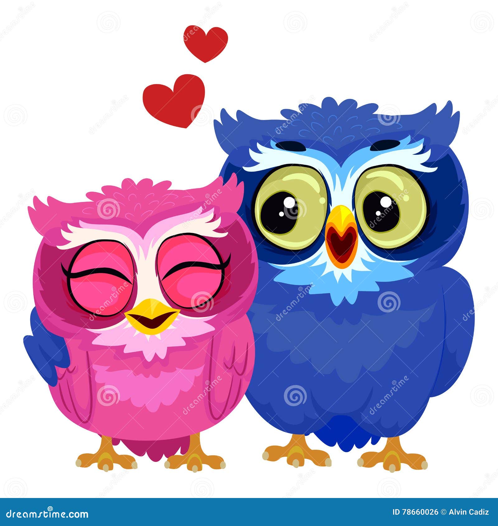 Drawing & Illustration Pink and Blue Owl Couple Digital Art ...