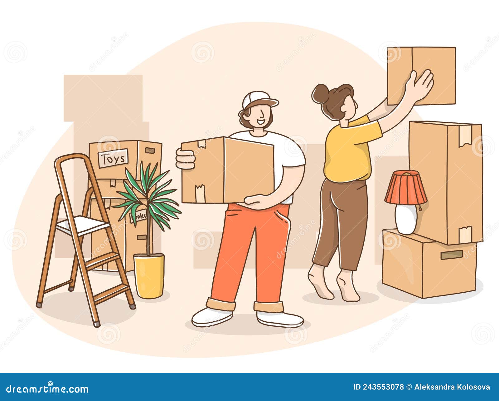 Couple Pack Things in Boxes during the Move. Stock Vector ...