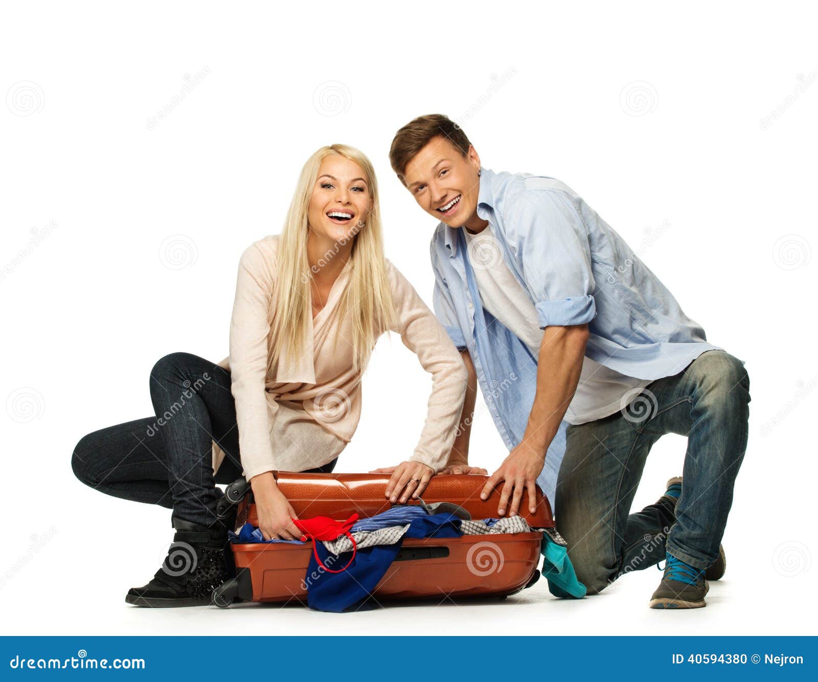Couple packing suitcase stock photo. Image of problem - 40594380