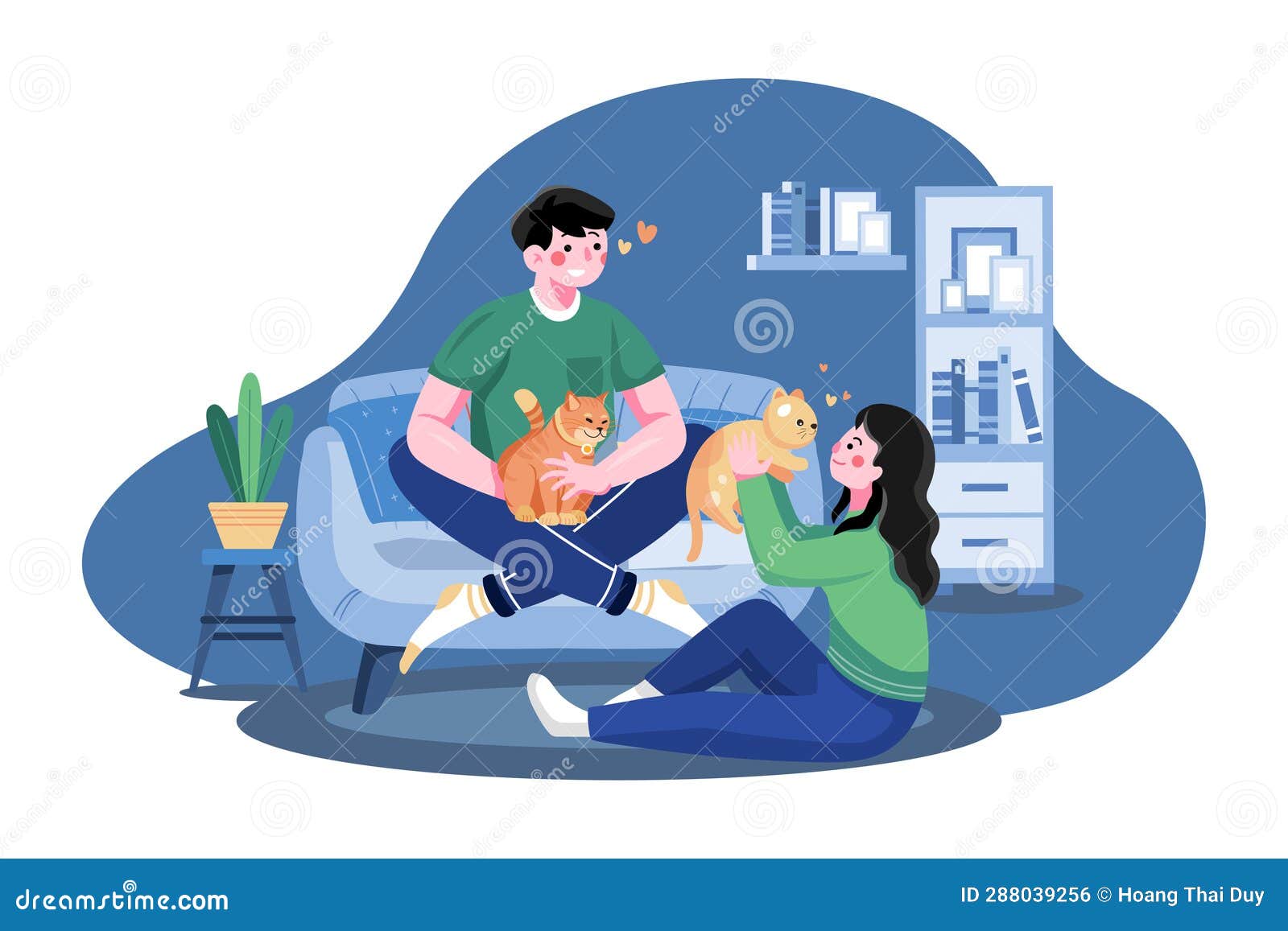 Couple Pampering Cat Illustration Concept. a Flat Illustration Isolated ...