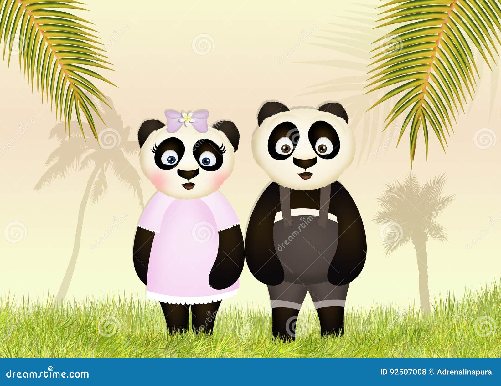 Couple of Panda in the Forest Stock Illustration - Illustration of wild ...