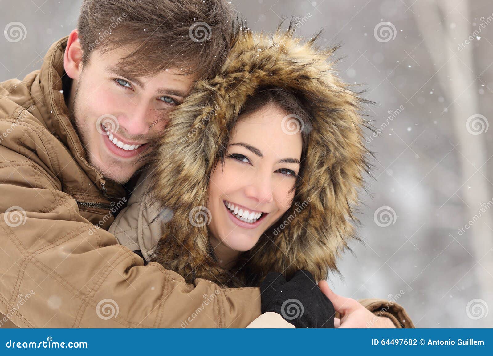 Couple with Perfect Teeth in Winter Stock Photo - Image of cosmetics ...
