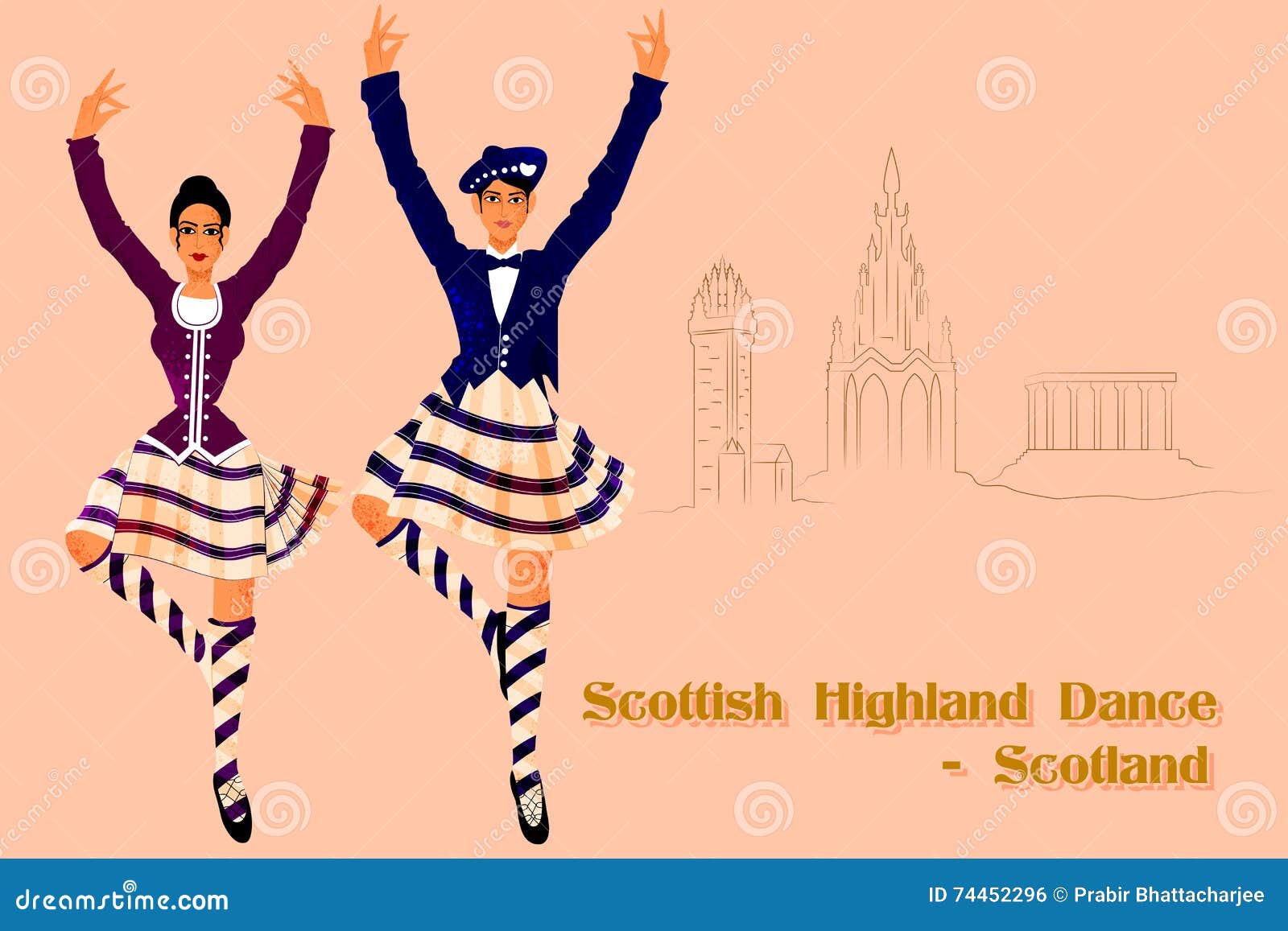 Couple Performing Scottish Highland Dance of Scotland Stock Vector ...