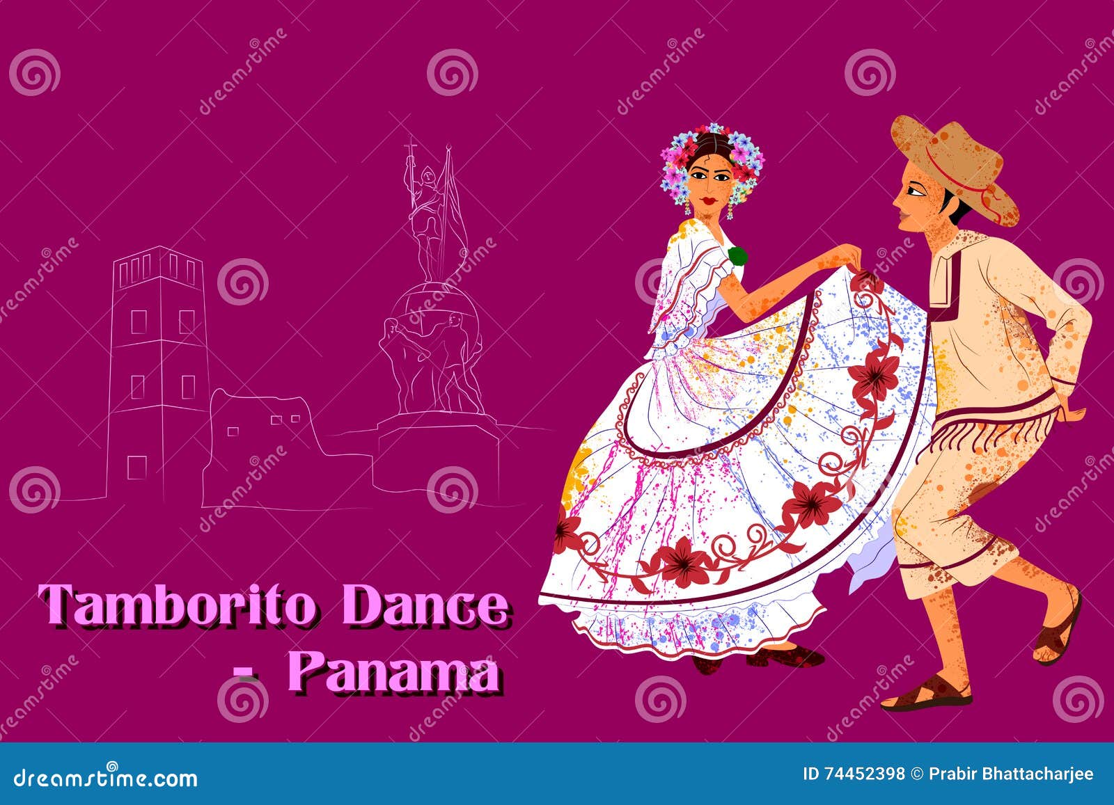 Couple Performing Tamborito Dance of Panama Stock Vector - Illustration ...