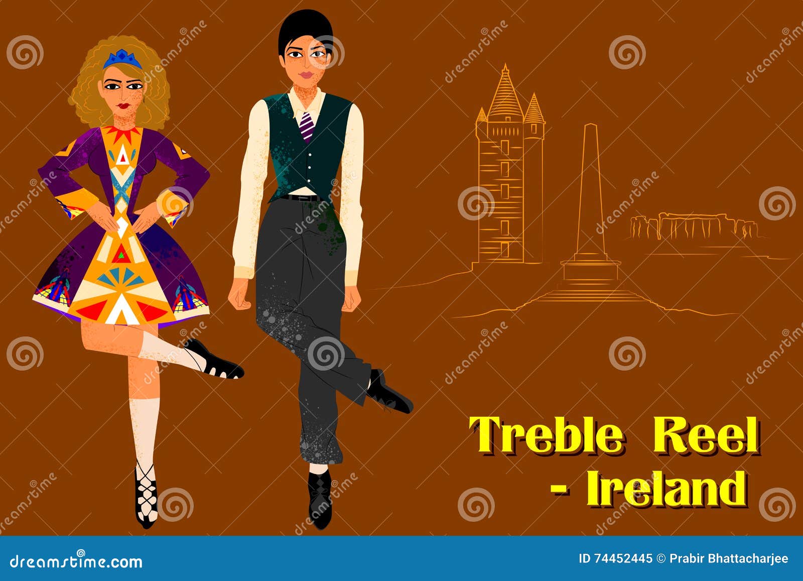 Couple Performing Treble Reel Dance of Ireland Stock Vector ...