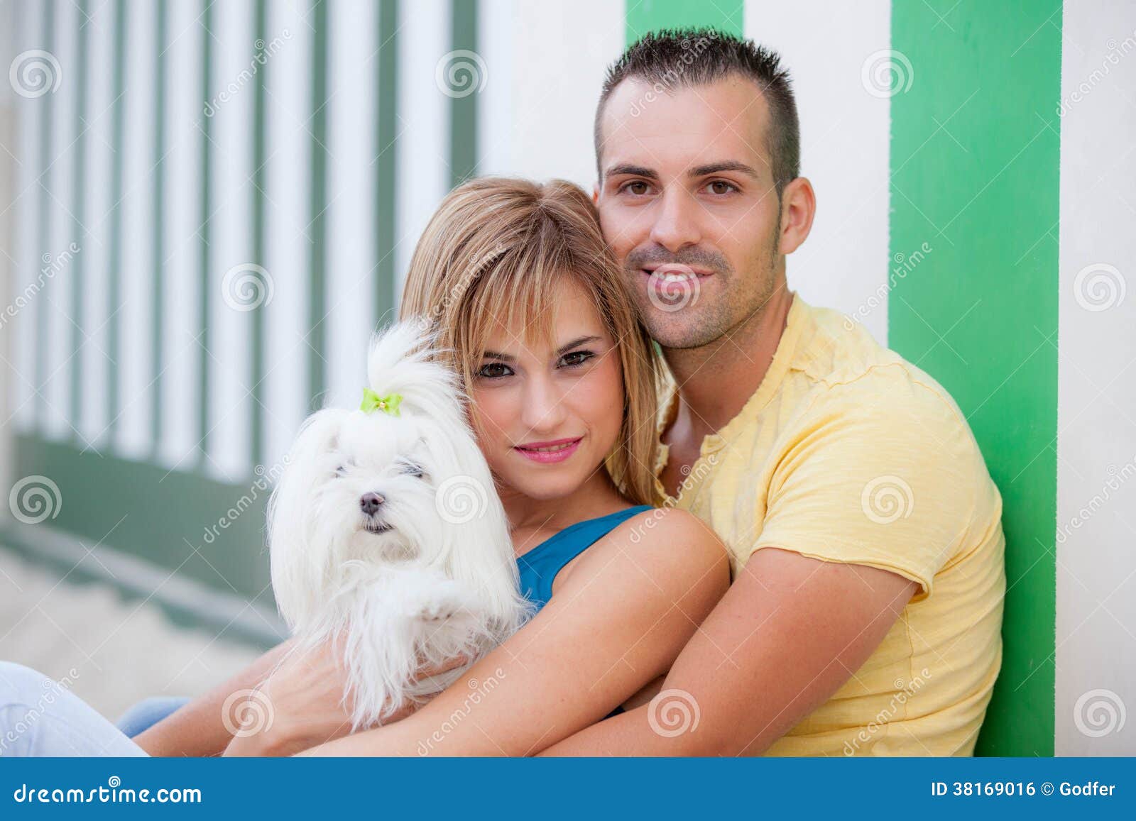Couple with pet dog stock photo. Image of pretty, hair - 38169016